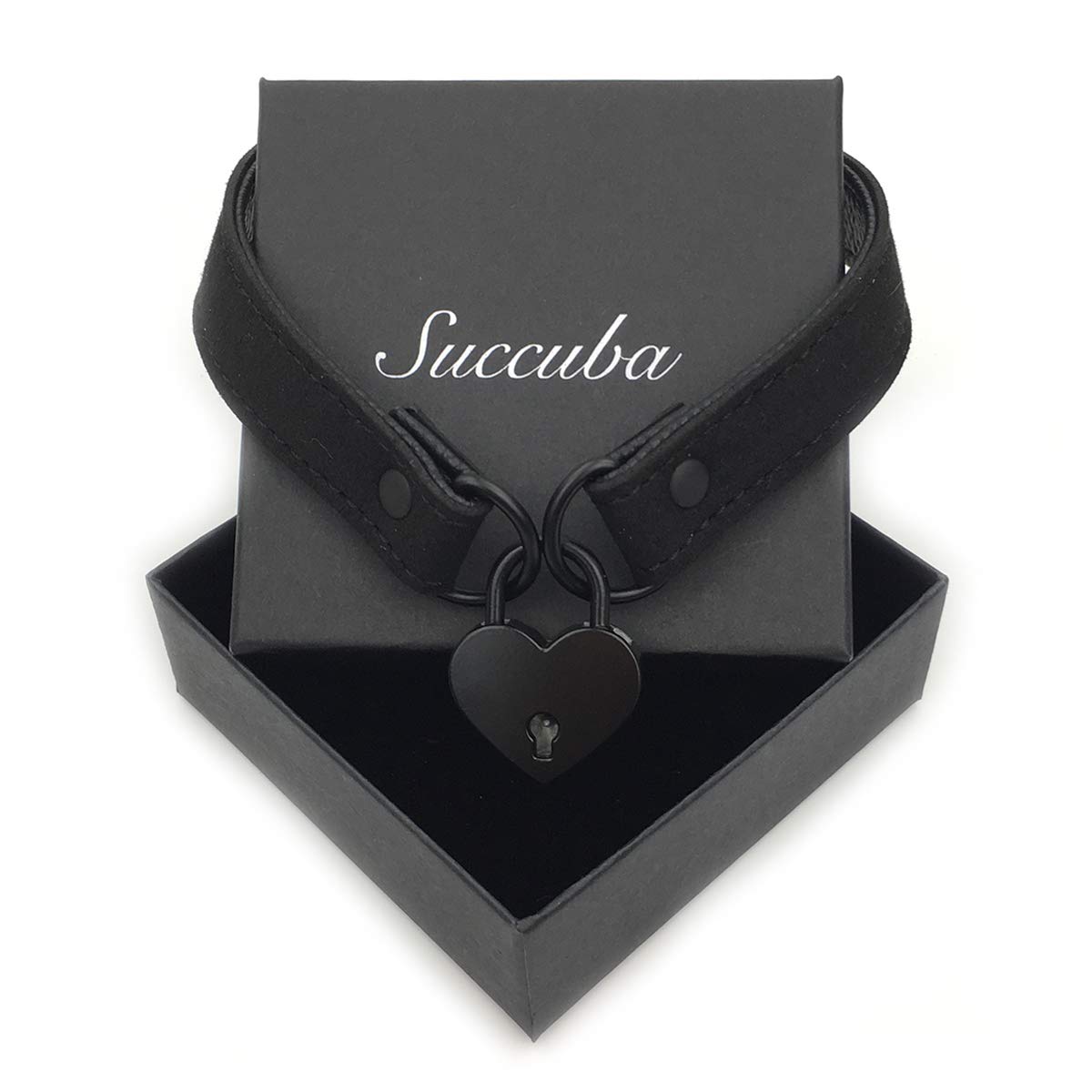 Succuba Padlock Choker Collar Necklace Lolita Collar Cat Kitty Velvet Necklace with Lock and Key For Women and Men (A, 16)