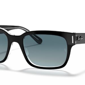 Ray-Ban Men's RB2190 Jeffrey Square Sunglasses, Black On Transparent/Blue Gradient Grey, 53 mm