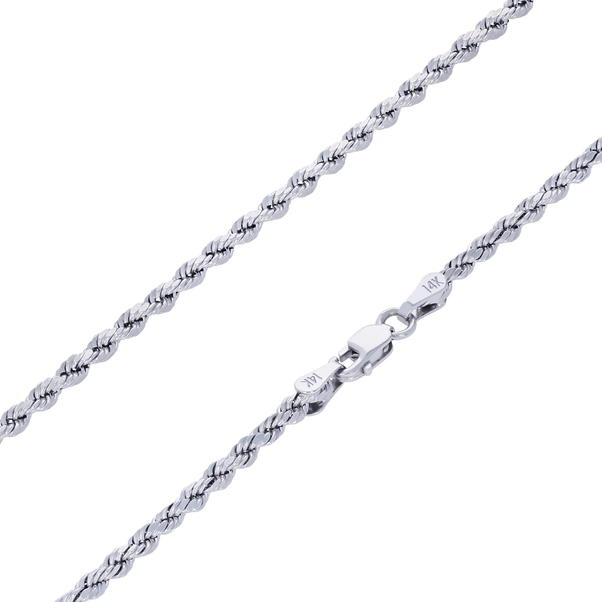 Nuragold 14k White Gold 2mm Solid Rope Chain Diamond Cut Pendant Necklace, Mens Womens Jewelry 16" 18" 20" 22" 24" 26"