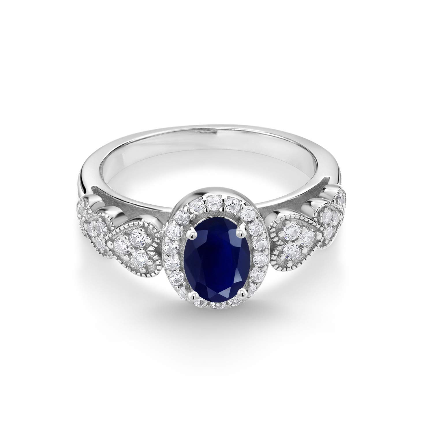 Gem Stone King 925 Sterling Silver Blue Sapphire Engagement Ring For Women (1.43 Cttw, Oval 7X5MM, Gemstone Birthstone Available in size 5, 6, 7, 8, 9)