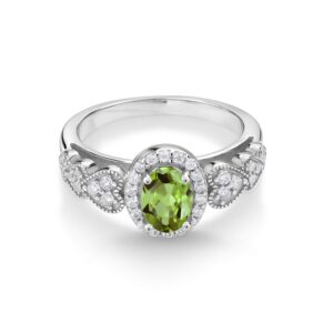 Gem Stone King 925 Sterling Silver Green Peridot Engagement Ring For Women (1.33 Cttw Oval 7X5MM, Gemstone Birthstone Available in size 5, 6, 7, 8, 9)