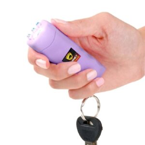 guard dog hornet micro stun gun keychain - with led flashlight, safety switch, and powerful shock, heavy duty keychain stun gun with bright flashlight, built-in charger, women self defense - purple