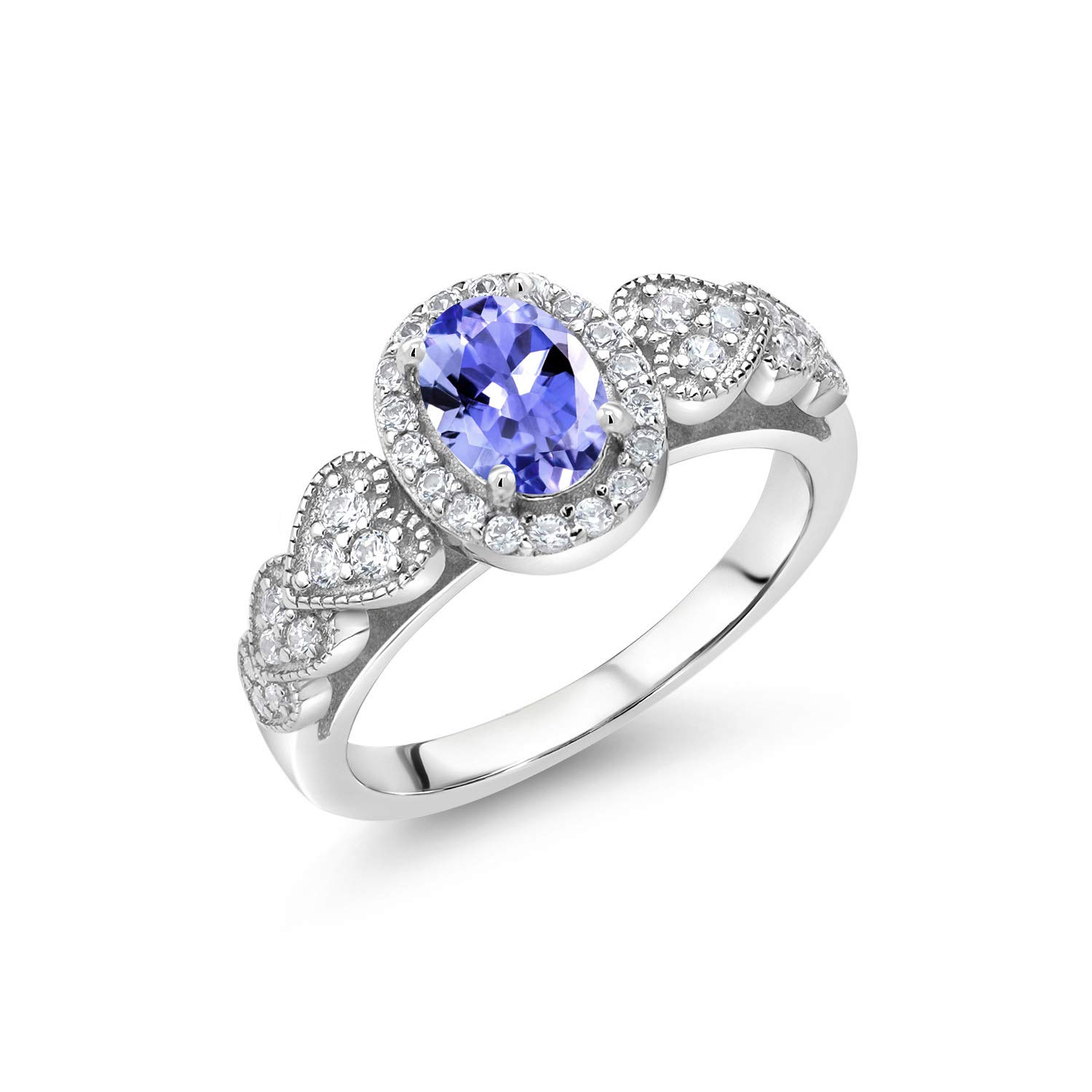 Gem Stone King 925 Sterling Silver Blue Tanzanite Women Engagement Ring | 1.18 Cttw | Oval 7X5MM | Gemstone Birthstone | Available In Size 5, 6, 7, 8, 9