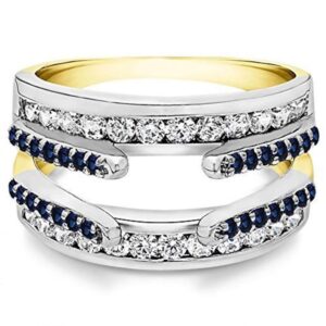 ritika created round cut blue & white diamond in 925 sterling silver 14k two-tone gold over cathedral classic ring guard ring for women