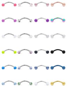 ftovosyo 24pcs 16g surgical steel snake eyes tongue ring curved barbell snake bite piercing jewelry for women men silver-tone rose gold black rainbow glow in the dark 16mm 5/8 inch