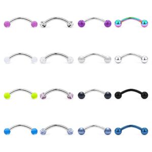 Ftovosyo 14G Stainless Steel Curved Barbell Snake Eyes Tongue Nipple Ring Body Piercing Jewelry Retainer for Women Men 14mm 9/16 Inch Silver Rose Gold Black Rainbow 24PCS