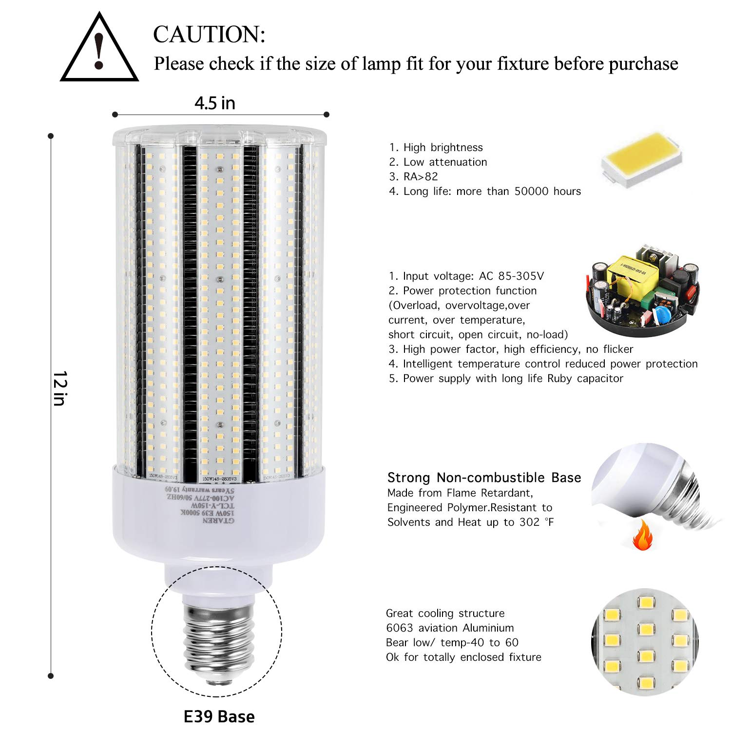 100W LED Corn Cob Light Bulb,Replace for 400 Watt Metal Halide HPS CFL HID lamp,5000K E39 Mogul Base,for Commercial and Industrial Lighting Bay Light Fixture Warehouse Workshop Gyms