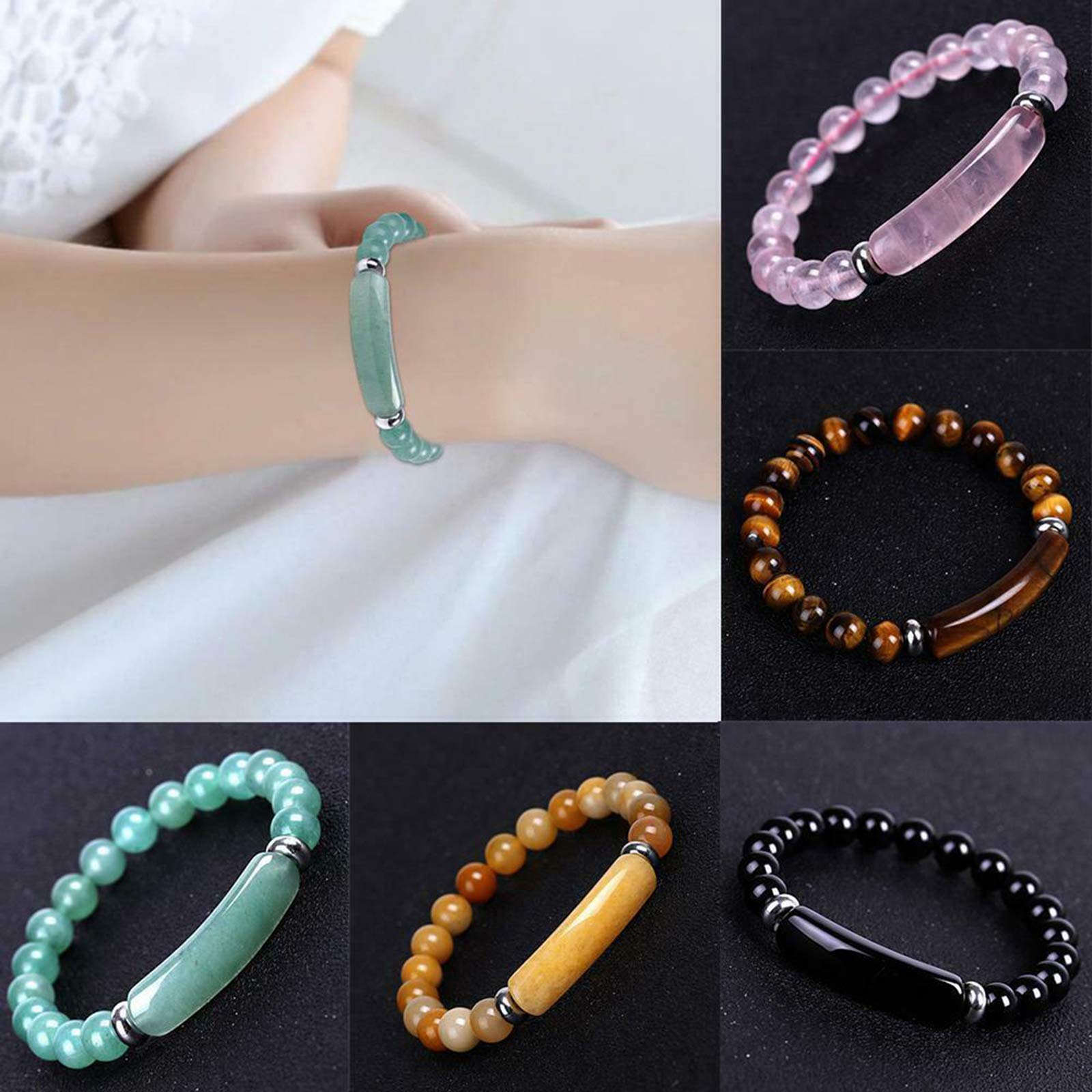 8MM Healing Stone Bracelets,Natural Gemstone Charm Stretch Bracelet,Beads Chakra Crystal Energy Heart Charm Bracelet,Handmade Jewelry for Women(Jade)