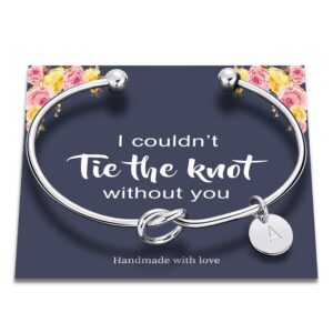 Bridesmaid Proposal Gifts, Silver Tie the Knot Bridesmaid Bracelet with Initial A Bridesmaid Gifts for Wedding, Matron Maid of Honor Gift Bridal Wedding Party Gifts Bridesmaid Bracelet Jewelry