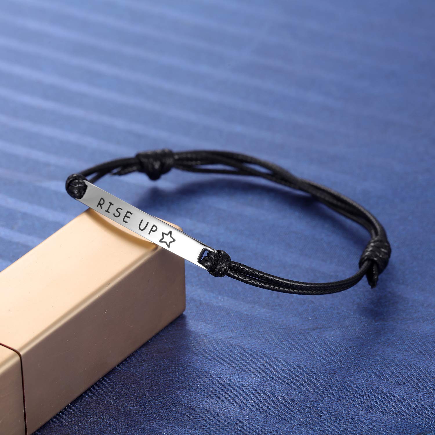 Kvekstio Hamilton Broadway Musical Gifts Engraved Rise Up Black Cord Rope Leather Bracelet Adjustable