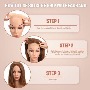 WILLBOND 2 Pieces Adjustable Silicone Wig Headband Fix Non Slip Wig Bands Seamless Grip Strong Holder for Men Women Sports Yoga (Light Brown)