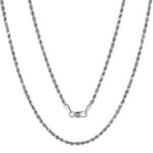 nuragold 10k white gold 2mm rope chain diamond cut pendant necklace, mens womens jewelry 16" 18" 20" 22" 24" 26" 28" 30"