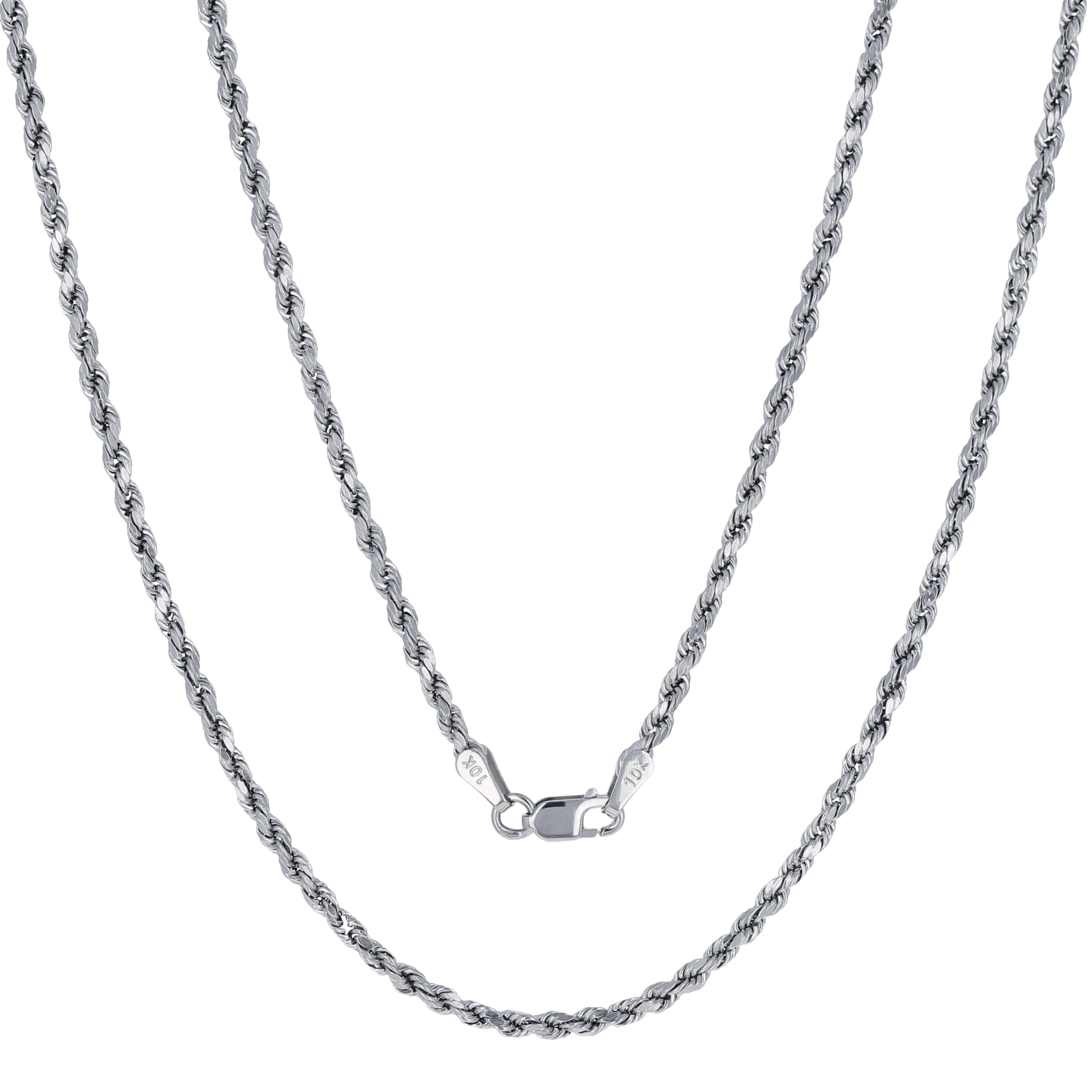 Nuragold 10k White Gold 2mm Rope Chain Diamond Cut Pendant Necklace, Mens Womens Jewelry 16" 18" 20" 22" 24" 26" 28" 30"