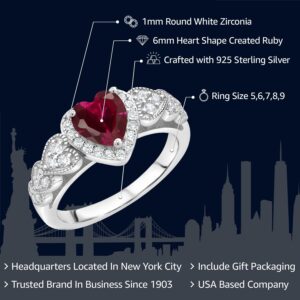 Gem Stone King 925 Sterling Silver Gemstone Birthstone Heart Engagement Ring | 6MM Heart Shape | Wedding Engagement Anniversary Promise Ring For Women | Available In Size 5, 6, 7, 8, 9