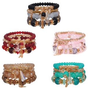 nsls 5 sets boho bracelets bangle pulsera for women multilayer stackable sparkly crystal beaded stretch aesthetic brazalete(c)