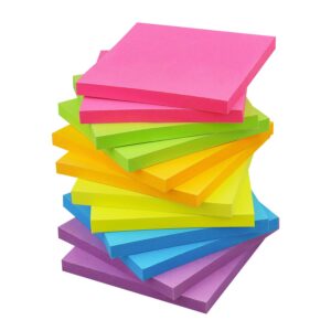 12 pads sticky notes 3x3 self-stick notes pads with 6 bright colors, easy to post for office, shool, home, 60 sheets/pad