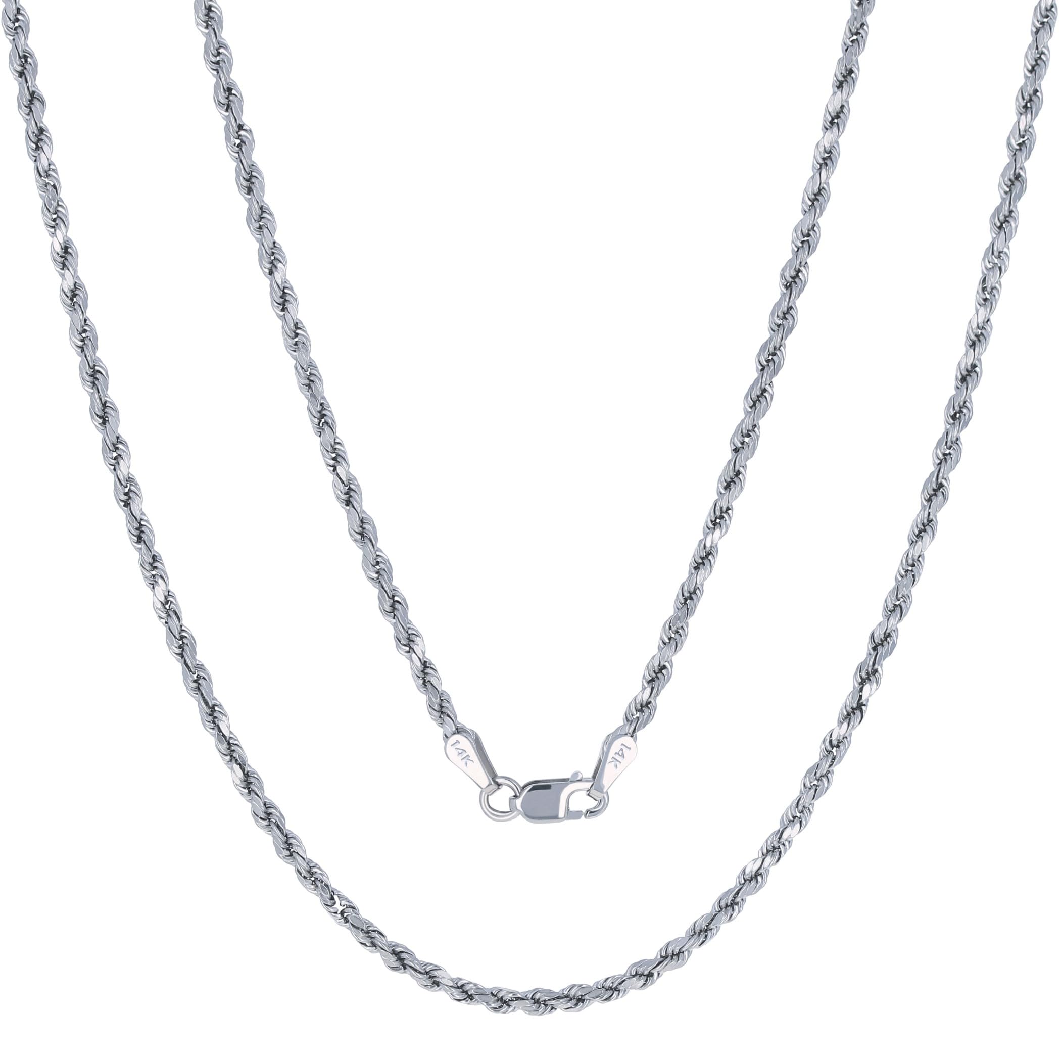 Nuragold 14k White Gold 2mm Solid Rope Chain Diamond Cut Pendant Necklace, Mens Womens Jewelry 16" 18" 20" 22" 24" 26"