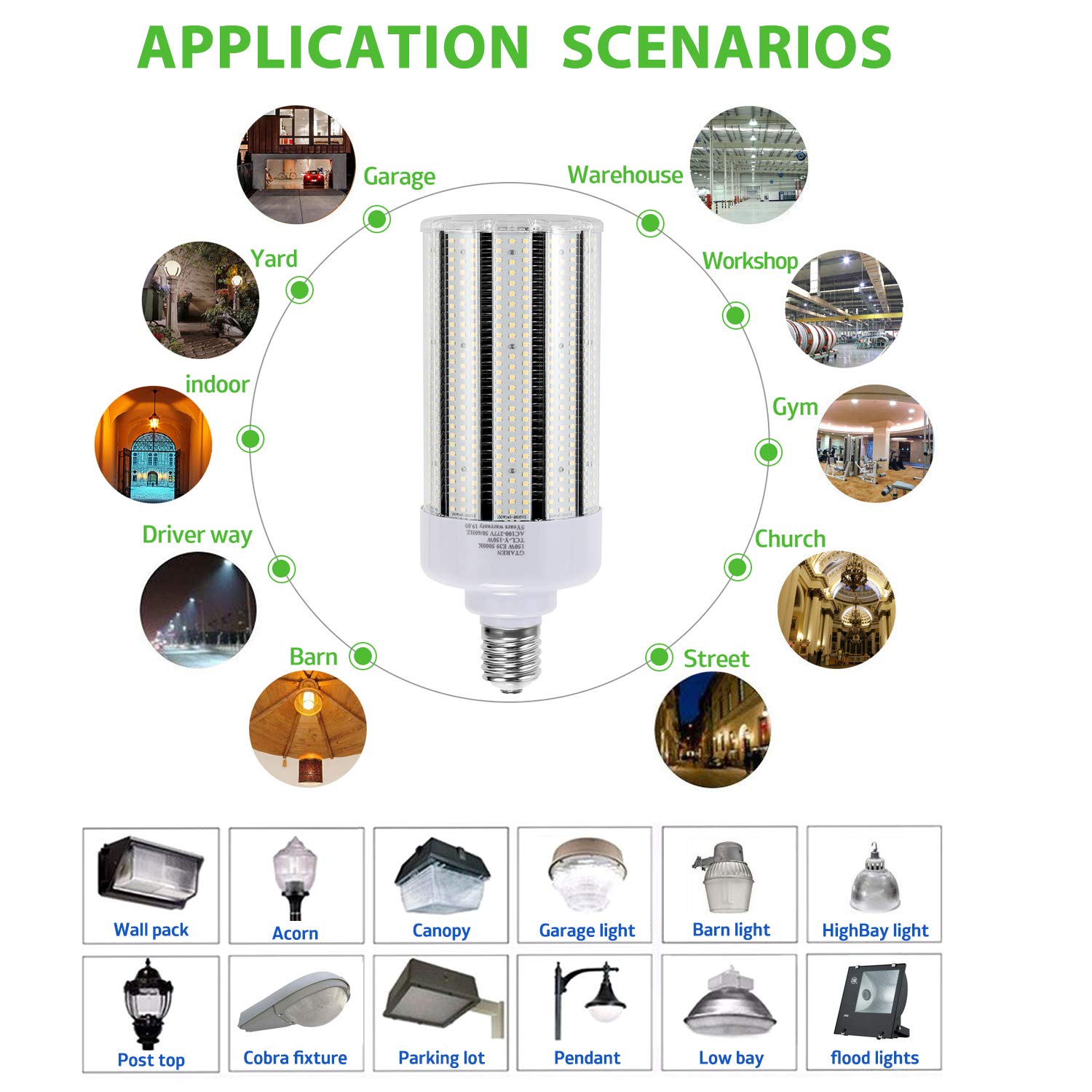 100W LED Corn Cob Light Bulb,Replace for 400 Watt Metal Halide HPS CFL HID lamp,5000K E39 Mogul Base,for Commercial and Industrial Lighting Bay Light Fixture Warehouse Workshop Gyms