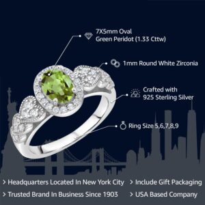 Gem Stone King 925 Sterling Silver Green Peridot Engagement Ring For Women (1.33 Cttw Oval 7X5MM, Gemstone Birthstone Available in size 5, 6, 7, 8, 9)