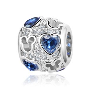 qeensekc openwork mouse heart love round charm animal sparkling bule cz beads for pandora bracelet