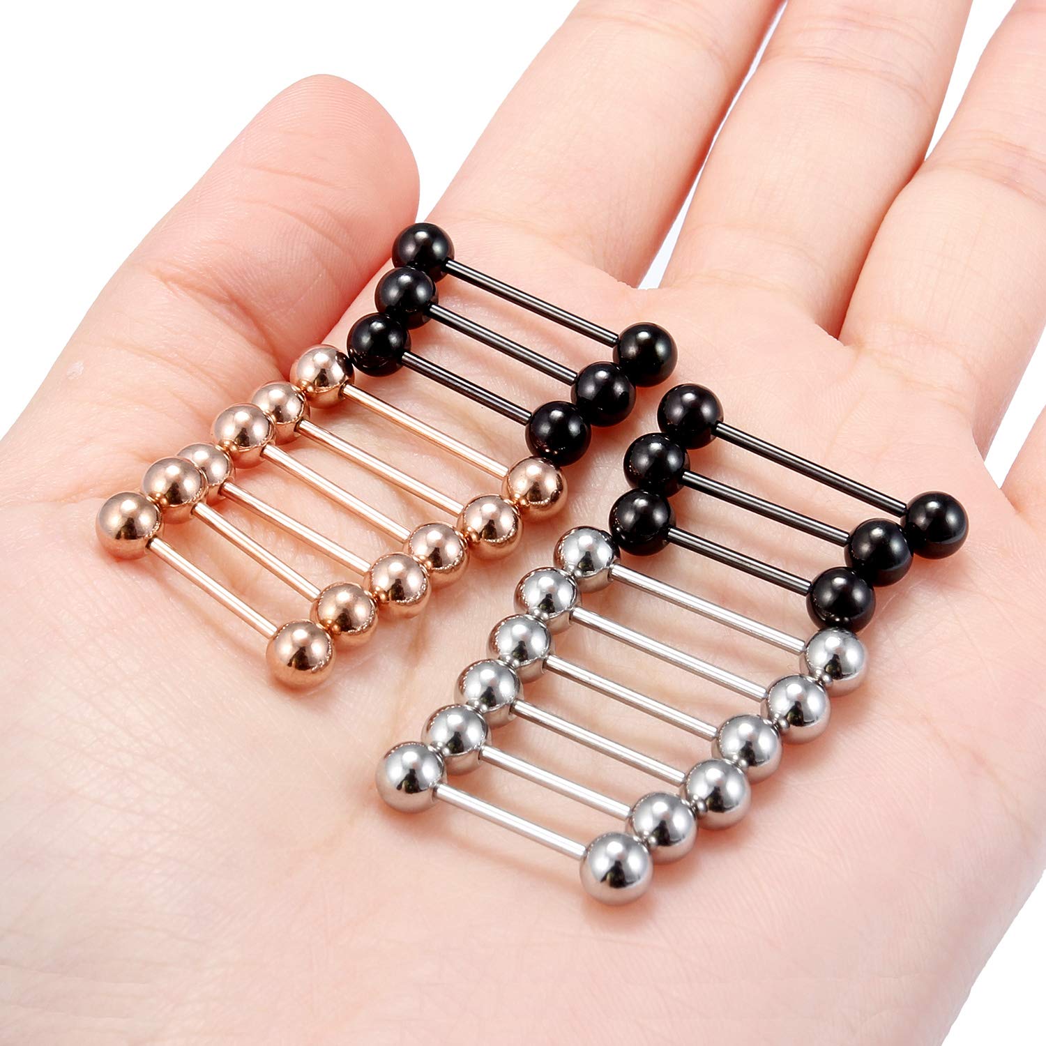 Ftovosyo 16g Tongue Rings Externally Threaded Nipple Barbell Stainless Steel Nipplerings 16 Gauge Straight Barbell Tongue Piercing Bars Length 12mm 14mm 16mm 1/2" 9/16" 5/8"