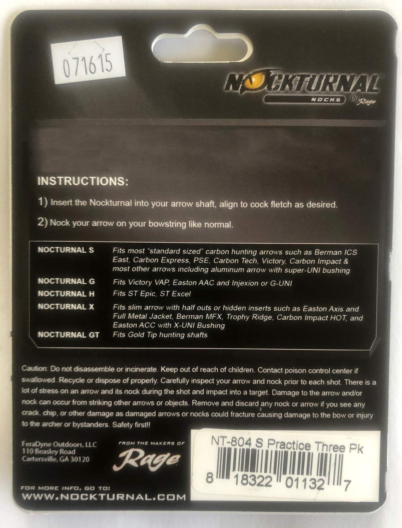 Nocturnal Non Lighted Practice Nocks Size S Fits Inside Diameter of .244 (3 Nocks in Pack)