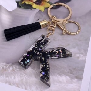 SELOVO Initial K Key Chain Letter Black Charm Tassel Keychain for Handbag