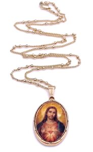 leslie boules sacred heart of jesus pendant necklace for women 18k gold plated chain religious jewelry