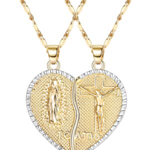 IRONBOX 18K Gold Plated Couples Necklace Virgin Mary Necklace Jesus Necklace Heart Necklace Plated Gold Necklace Couple Jewelry for Him and Her