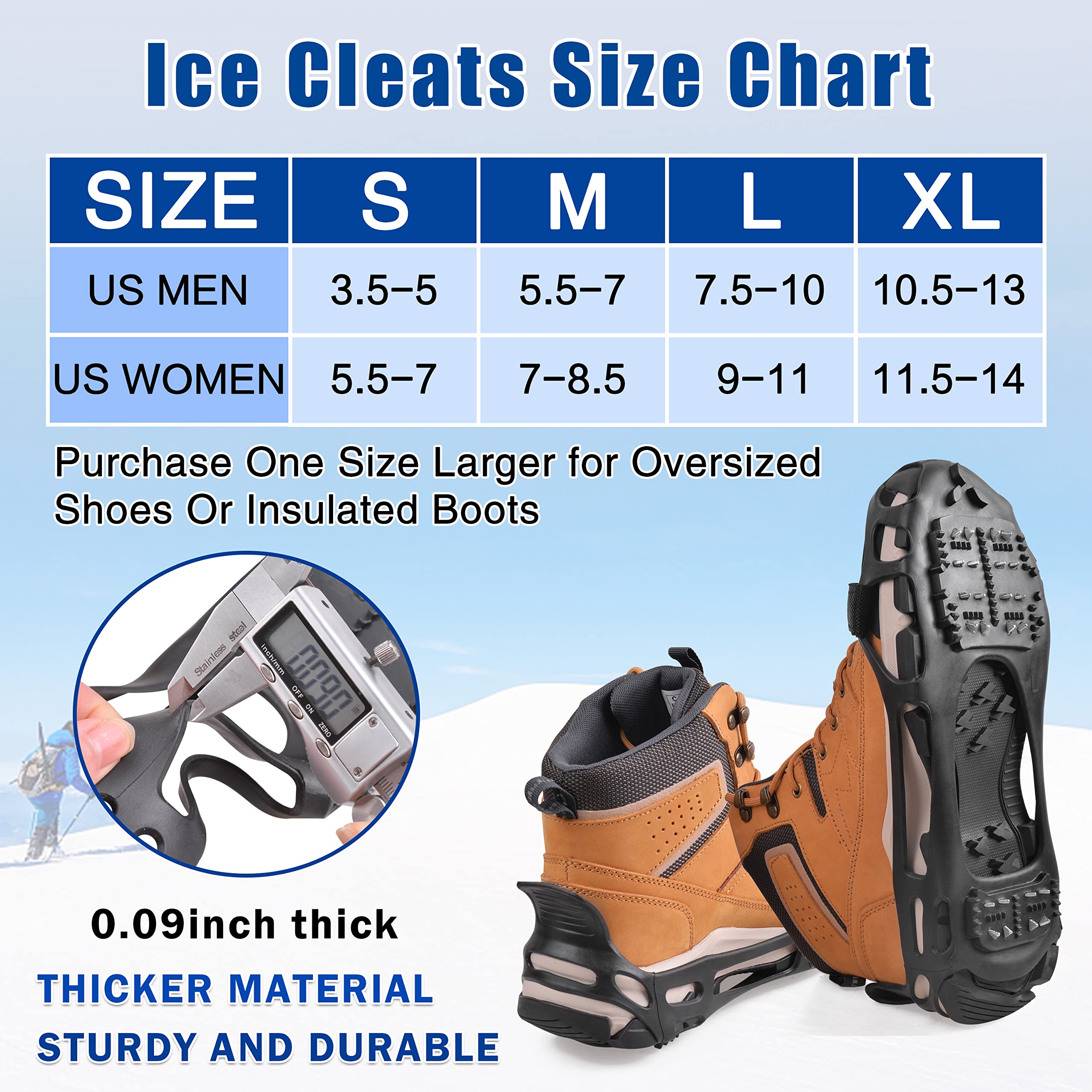 Ice Cleats Snow Traction Cleats Crampons for Walking on Snow and Ice 24 Steel Cleat for Boots Shoes Men Women Kids Anti Slip Stretch Footwear for Hiking Jogging (Strap, Size L)