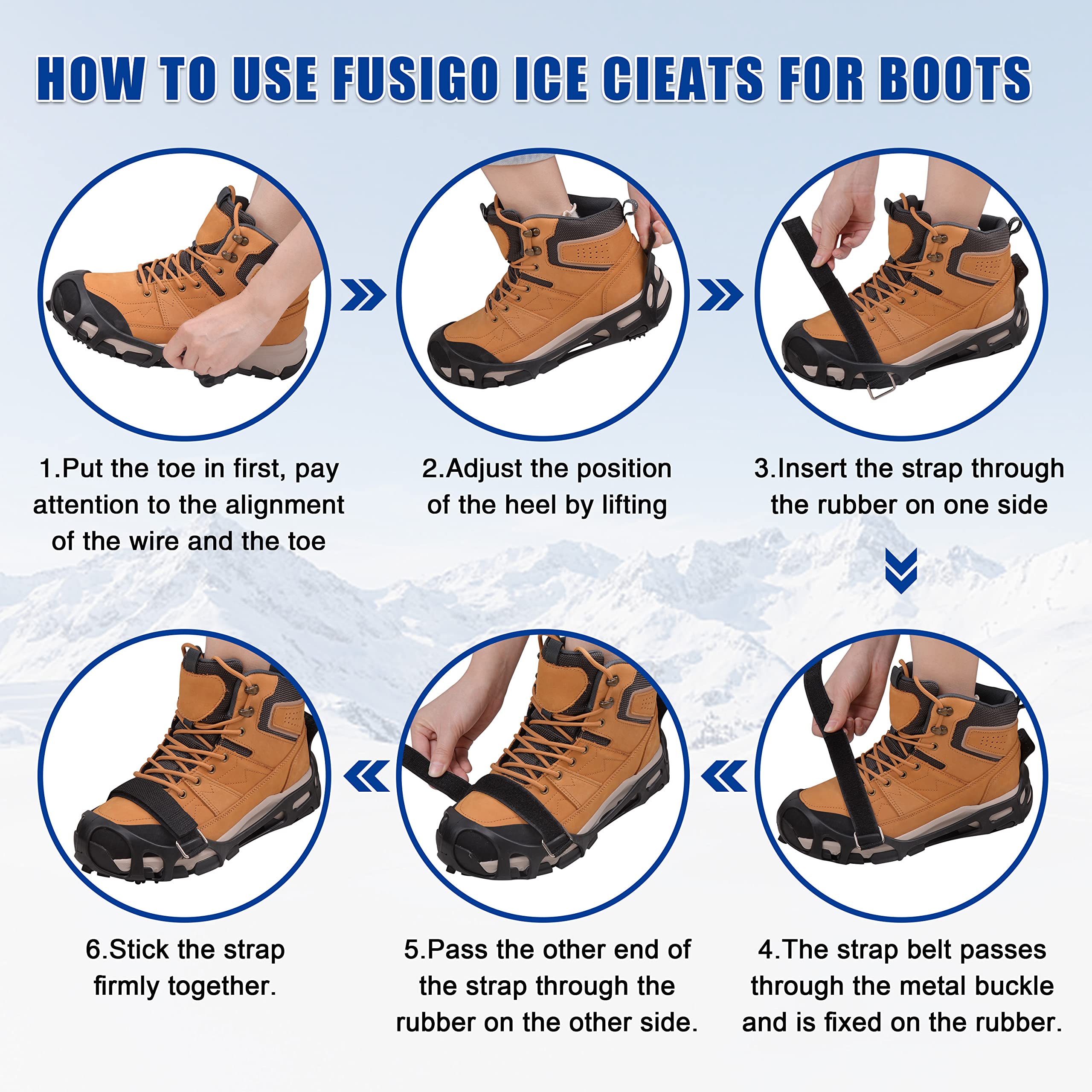 Ice Cleats Snow Traction Cleats Crampons for Walking on Snow and Ice 24 Steel Cleat for Boots Shoes Men Women Kids Anti Slip Stretch Footwear for Hiking Jogging (Strap, Size L)