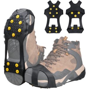 ice cleats snow traction cleats, 10-studs walk traction cleats crampons for walking on snow and ice anti slip rubber walking cleats slip-on stretch footwear for women men kids (size xxl)