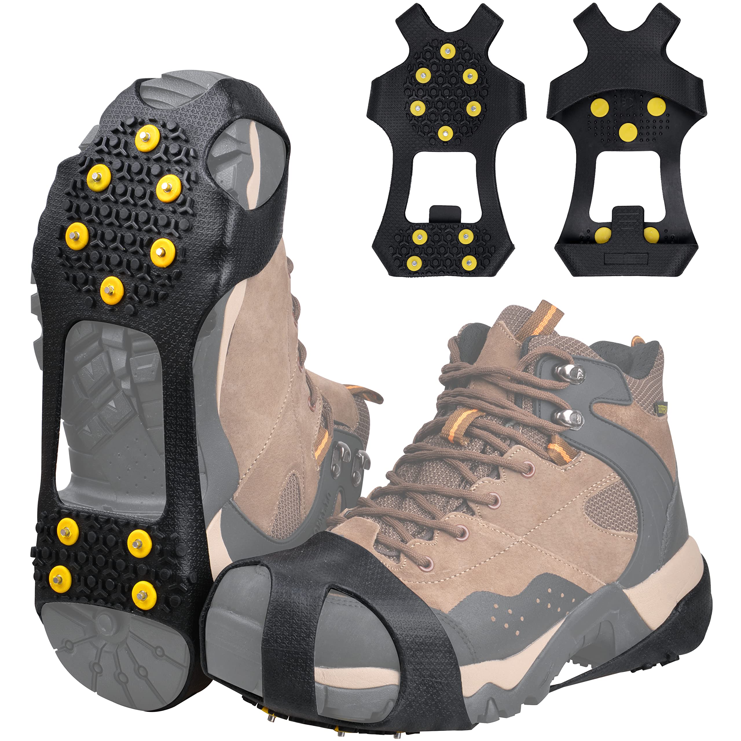 Ice Cleats Snow Traction Cleats, 10-Studs Walk Traction Cleats Crampons for Walking on Snow and Ice Anti Slip Rubber Walking Cleats Slip-on Stretch Footwear for Women Men Kids (Size XXL)