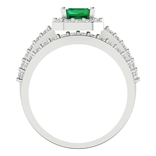 Clara Pucci 2.20ct Emerald Cut Halo Solitaire Simulated Emerald Engagement Promise Anniversary Bridal Ring Band set 14k White Gold 9.25