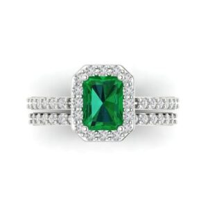 clara pucci 2.20ct emerald cut halo solitaire simulated emerald engagement promise anniversary bridal ring band set 14k white gold 9.25