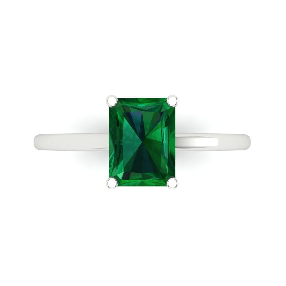 Clara Pucci 2.0 ct Emerald Cut Solitaire VVS1 Green Emerald Wedding Bridal Designer Anniversary Engagement Ring 14k White Gold 5.25