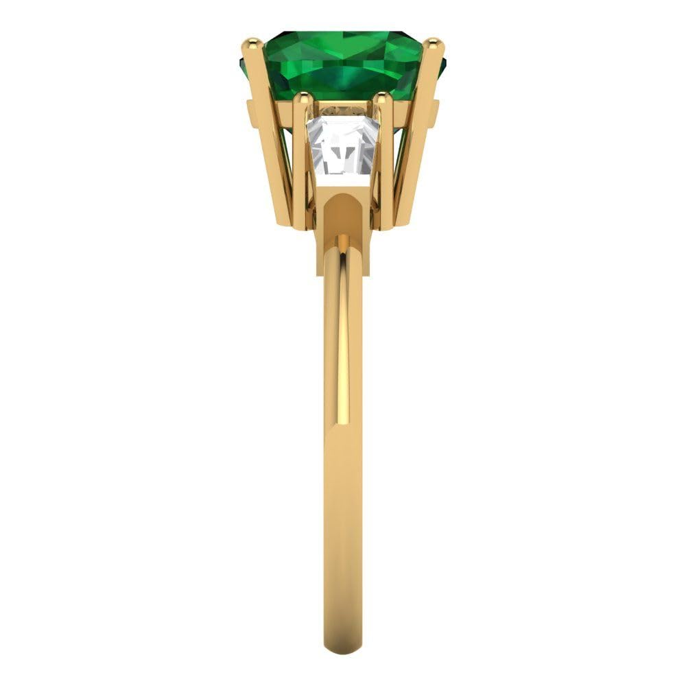 Clara Pucci 3.50ct Cushion cut 3 stone Solitaire VVS1 Green Emerald Designer Anniversary Bridal Engagement Ring 14k Yellow Gold 5.75