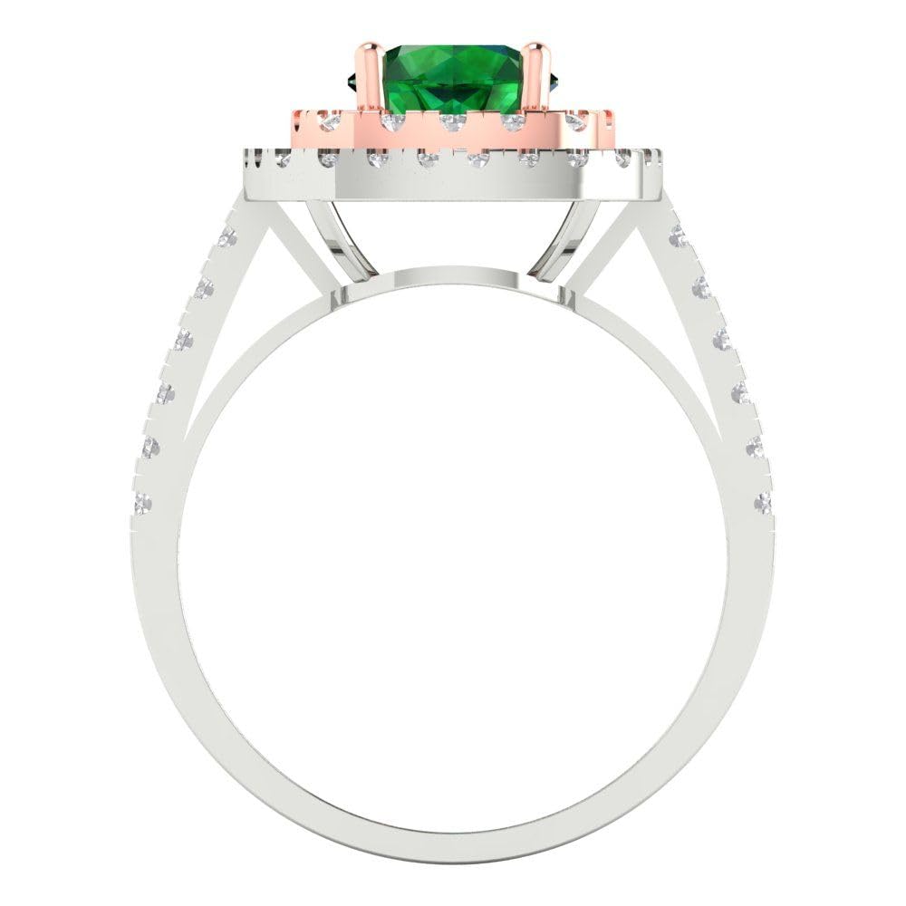 Clara Pucci 1.72ct Round Cut Solitaire double Halo Green Emerald designer Modern Statement Accent Ring 14k two tone Gold 7.25