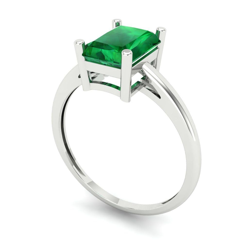 Clara Pucci 2.0 ct Emerald Cut Solitaire VVS1 Green Emerald Wedding Bridal Designer Anniversary Engagement Ring 14k White Gold 5.25