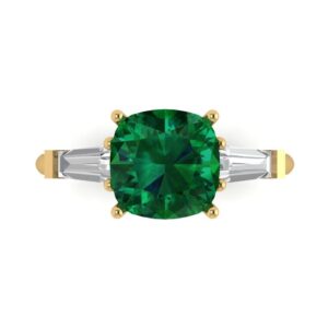 clara pucci 3.50ct cushion cut 3 stone solitaire vvs1 green emerald designer anniversary bridal engagement ring 14k yellow gold 5.75