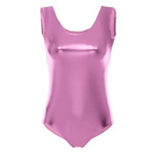 idopip women shiny metallic sleeveless leotard spandex dance bodysuit adult gymnastics camisole tank leotard unitard tops team basic athletic training biketards ballerina dancewear costume pink 3xl