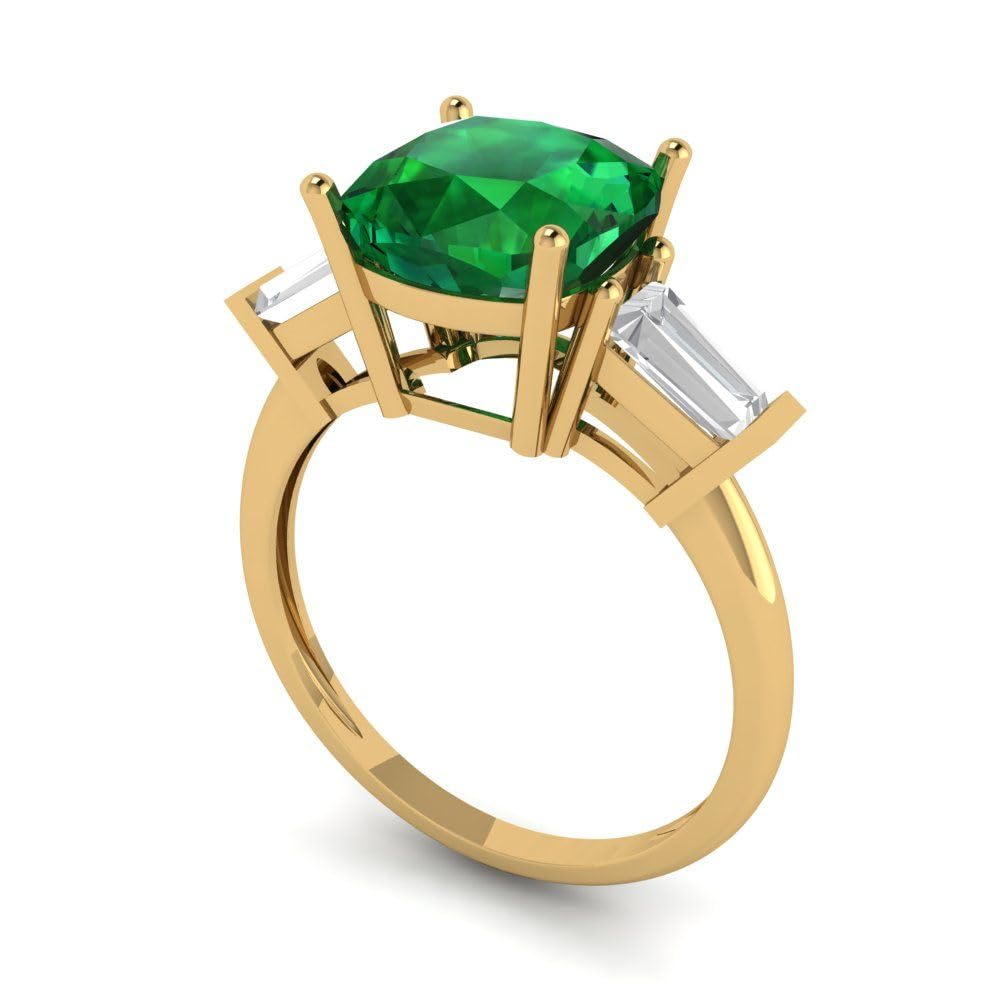 Clara Pucci 3.50ct Cushion cut 3 stone Solitaire VVS1 Green Emerald Designer Anniversary Bridal Engagement Ring 14k Yellow Gold 5.75