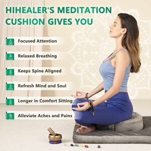 Hihealer Meditation Cushion - Large Velvet Zafu Floor Pillow for Adults and Women - Comfortable Yoga Pillow with Traditional Tibetan Buckwheat Filling for Meditation and Relaxation