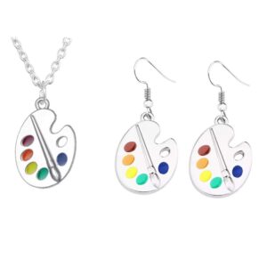 unique charm paint palette dangle earrings necklace set paint brush drop earrings colorful paint palette drop earrings for women artist painter jewelry