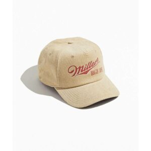 AMERICAN NEEDLE Miller High Life Beer Baseball Adjustable Dad Hat, Printed Corduroy, Khaki (MILLER-2006B-KHAK)