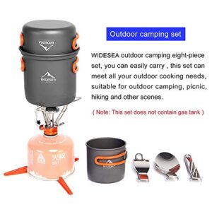 Widesea 8pcs Camping Cookware Mess Kit with Lightweight Pot Pan Stove and Tank Bracket, Fork Knife Spoon Kit for Backpacking, Outdoor Camping Hiking and Picnic