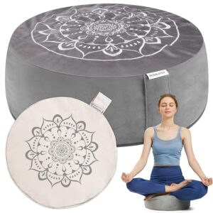 hihealer meditation cushion - large velvet zafu floor pillow for adults and women - comfortable yoga pillow with traditional tibetan buckwheat filling for meditation and relaxation