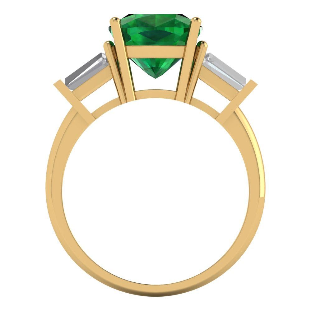 Clara Pucci 3.50ct Cushion cut 3 stone Solitaire VVS1 Green Emerald Designer Anniversary Bridal Engagement Ring 14k Yellow Gold 5.75