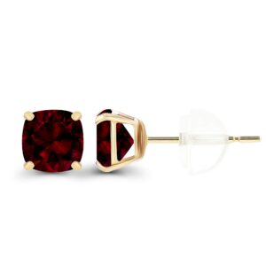 Solid 14K Yellow Gold 5mm Cushion Natural Red Garnet January Birthstone Genuine Stud Earrings For Women