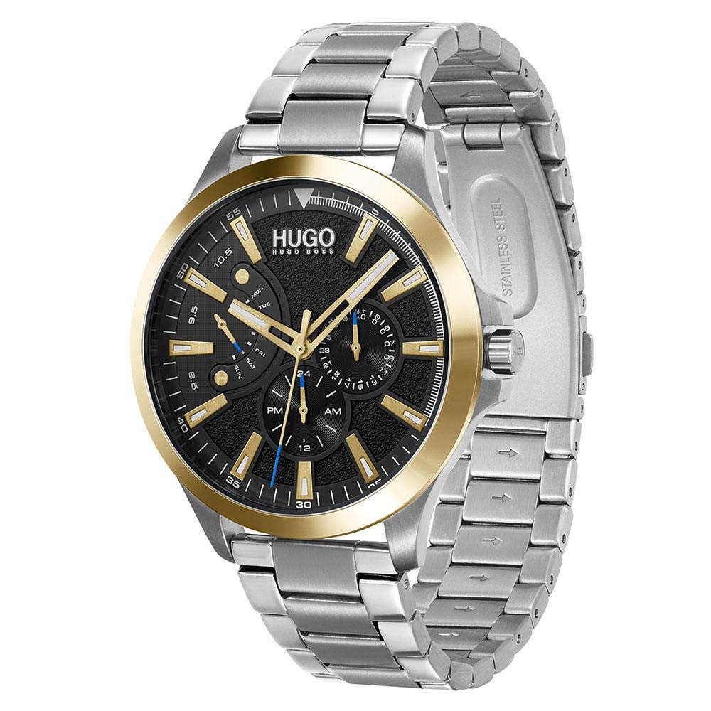 HUGO #LEAP Men's Multifunction Stainless Steel and Link Bracelet Casual Watch, Color: Silver (Model: 1530174)